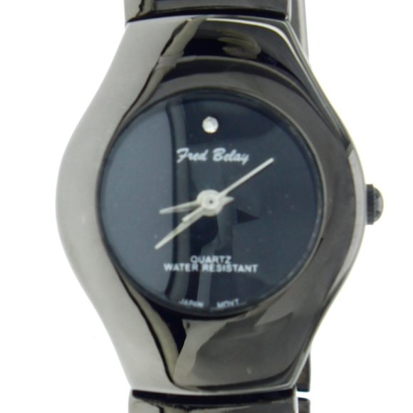 FRED BELAY | Accessories | New Round Shiny Black Metal Band Wrist Watch ...